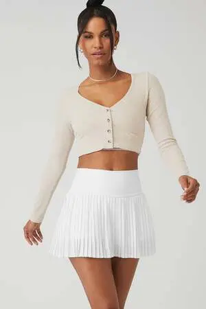 Alo Yoga ALO Ribbed Cropped Cardigan Top Oatmeal Heather