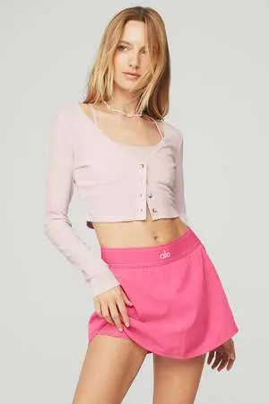 Alo Yoga ALO Ribbed Cropped Cardigan Top Pink Sugar