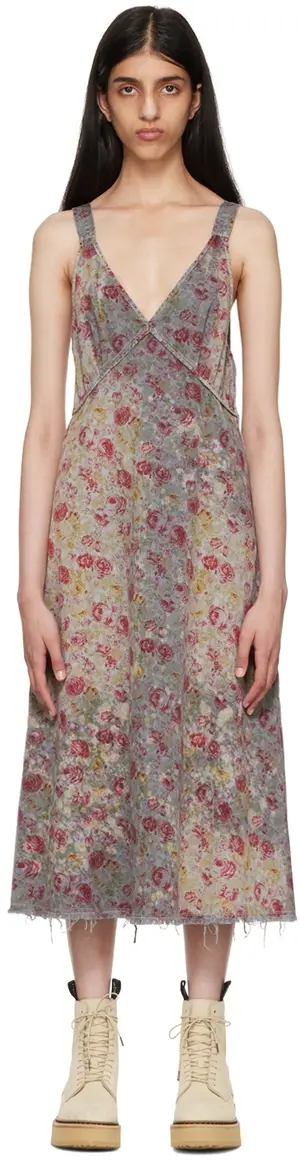 R13 R13 Gray Bleached Midi Dress - Bleach Floral