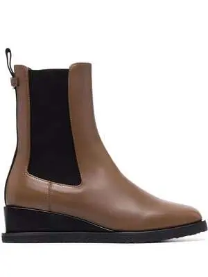 FERRAGAMO Wedge Leather Chelsea Boots - Brown