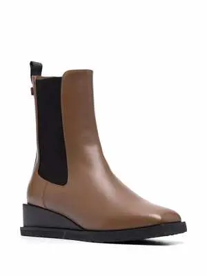 FERRAGAMO Wedge Leather Chelsea Boots - Brown