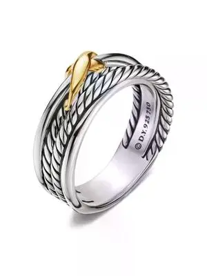 David Yurman 18k Yellow Gold And Sterling X Crossover Band Ring