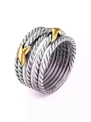 David Yurman 18kt Yellow Gold And Sterling Double X Crossover Ring - Silver