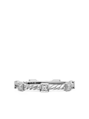 David Yurman 18kt White Gold Diamond Stack Ring - Silver