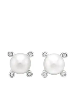 David Yurman Pearl And Diamond Stud Earrings - Silver