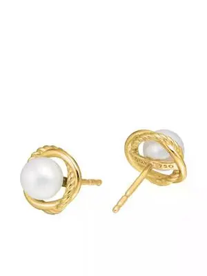 David Yurman 18kt Yellow Crossover Infinity Pearl Stud Earrings - Gold