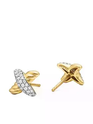 David Yurman 18kt Yellow Petite X Diamond Stud Earrings - Gold