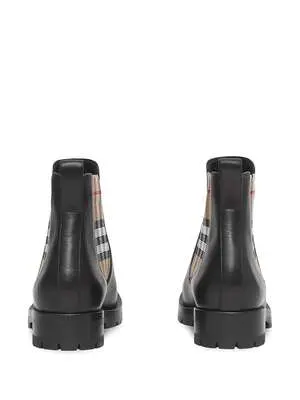 Burberry Check Panel Leather Chelsea Boots - Black