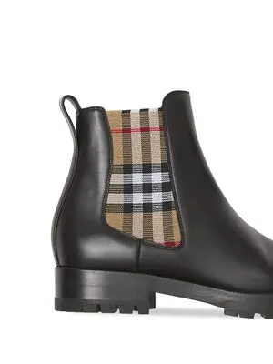 Burberry Check Panel Leather Chelsea Boots - Black