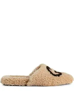 Gucci Interlocking G Shearling Flat Slippers