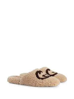 Gucci Interlocking G Shearling Flat Slippers