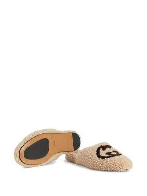 Gucci Interlocking G Shearling Flat Slippers