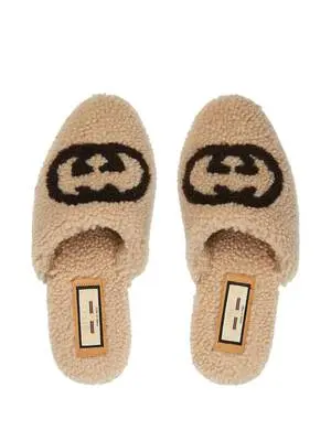 Gucci Interlocking G Shearling Flat Slippers