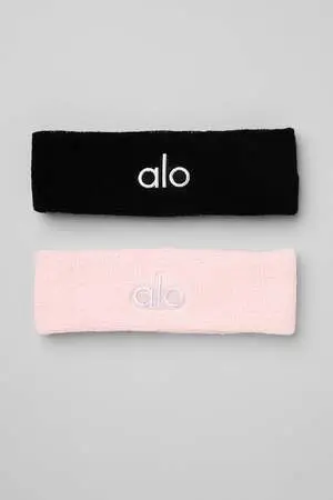 Alo Yoga Glow Sweatband (2-Pack) Powder Pink/black