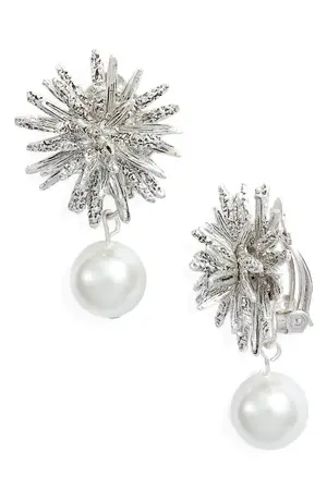 KARINE SULTAN Karine Sultan Starburst Imitation Pearl Clip-On Drop Earrings Silver