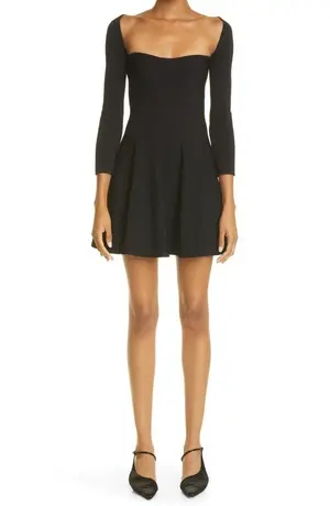 black knit fit and flare mini dress Princess Polly Parisa off the shoulder fine knit flare sleeve mini dress in  black