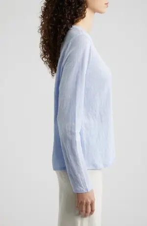 Eileen Fisher Organic Linen Long Sleeve T-shirt - Airy Blue
