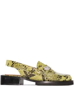 GANNI Snakeskin-effect Slingback Loafers