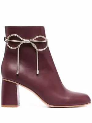 Red Valentino Bow-detail Leather Ankle Boots - Red