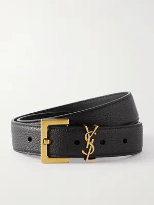 Saint Laurent Cassandre Textured-leather Belt - Black