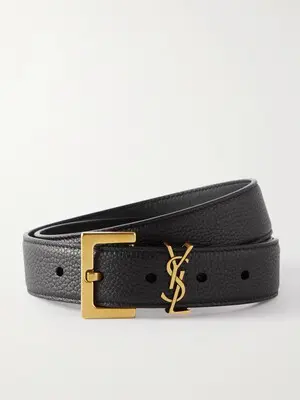 Saint Laurent Cassandre Textured-leather Belt - Black