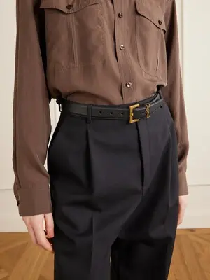 Saint Laurent Cassandre Textured-leather Belt