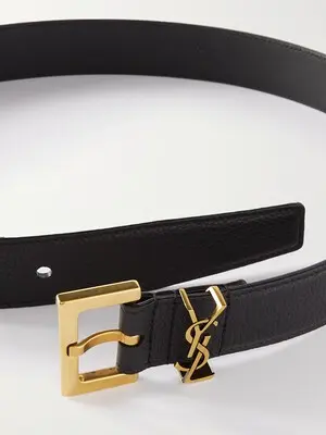 Saint Laurent Cassandre Textured-leather Belt - Black