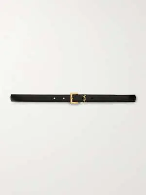 Saint Laurent Cassandre Textured-leather Belt - Black