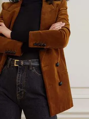 Saint Laurent Cassandre Textured-leather Belt - Black