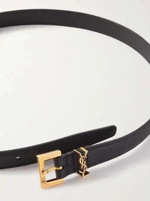 Saint Laurent Cassandre Textured-leather Belt - Black