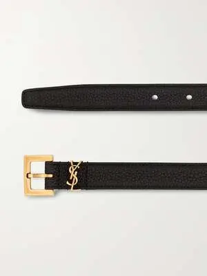 Saint Laurent Cassandre Textured-leather Belt - Black