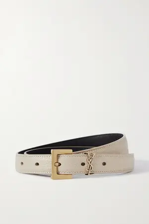 Saint Laurent SAINT LAURENT Cassandre Textured-Leather Belt Neutrals