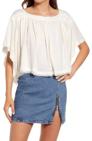 Free People Linen Blend Flutter Sleeve Blouse