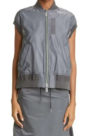 Sacai Twill Knit Nylon Vest - Charcoal Grey