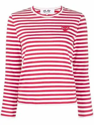 Play Comme Des Garcon Heart-motif Striped Top - Red