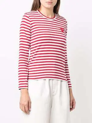 Play Comme Des Garcon Heart-motif Striped Top - Red