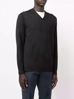 Fedeli V-neck Virgin Wool Jumper - Grey