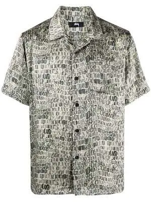 StüSsy Crocodile-Print Silk Shirt - Green | Editorialist