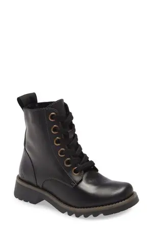 Fly London Ragi Combat Boots - Black Leather