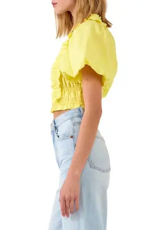 English Factory Shirred Bodice Puff Sleeve Crop Top
