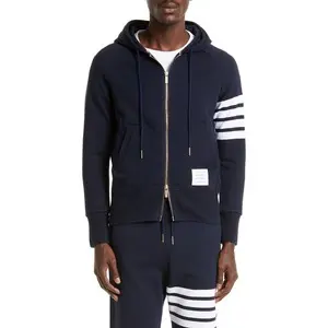 Thom Browne Classic 4-bar Zip Cotton Hoodie - Navy