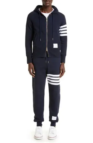 Thom Browne Classic 4-bar Zip Cotton Hoodie - Navy