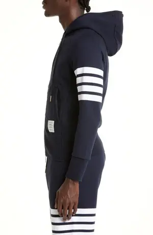 Thom Browne Classic 4-bar Zip Cotton Hoodie - Navy