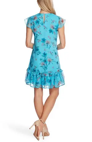 CECE DUPRAZ Floral Flutter Sleeve Shift Dress