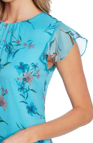 CECE DUPRAZ Floral Flutter Sleeve Shift Dress