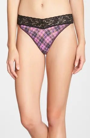 Hanky Panky Print Original Rise Thong Pink Plaid/ Black