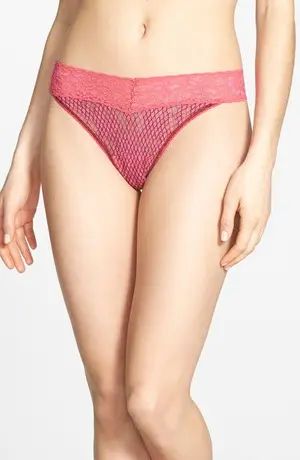 Hanky Panky Print Original Rise Thong Vivid Coral Fishnet