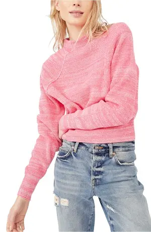 Free People Chunky Knit Mock-Neck Sweater Camerlia Rose
