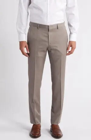 BOSS Genius Slim Fit Wool Suit Pants - Light Beige