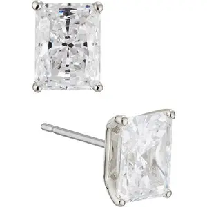 Nadri Emerald Cut Cubic Zirconia Stud Earrings - Rhodium